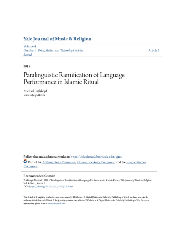 (PDF) Paralinguistic Ramification of Language Performance in Islamic Ritual