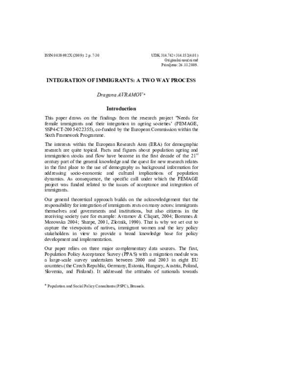 (PDF) Integration of immigrants: A two way process