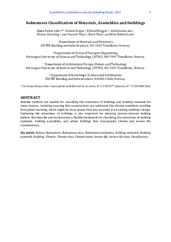 (PDF) Robustness classification of materials, assemblies and buildings | Kim R Lisø - Academia.edu