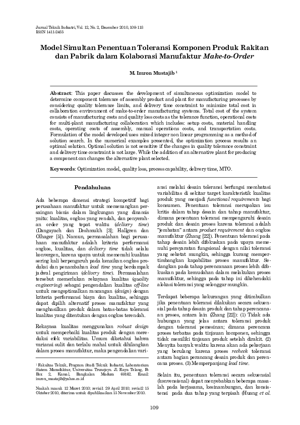 (PDF) Model Simultan Penentuan Toleransi Komponen Produk Rakitan dan ...