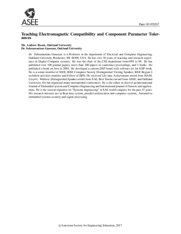 (PDF) Teaching Electromagnetic Compatibility and Component Parameter Tolerances