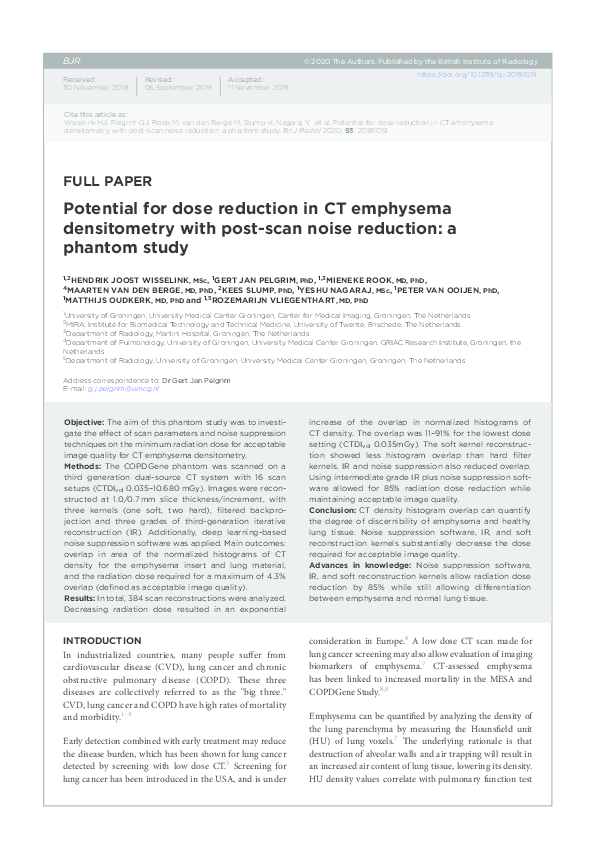 (PDF) Potential for dose reduction in CT emphysema densitometry with ...
