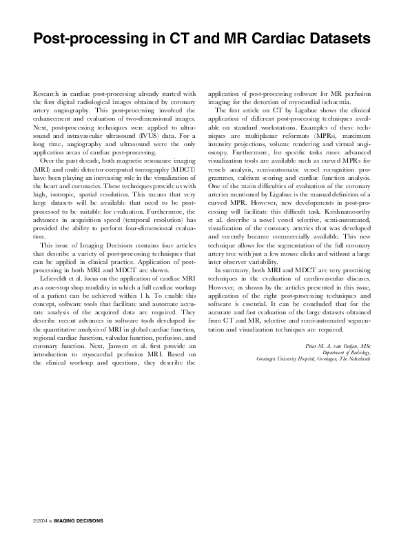 (PDF) Post-processing in CT and MR Cardiac Datasets