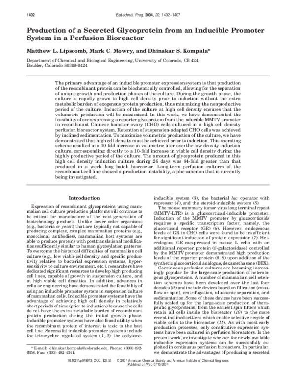 (PDF) Production of a Secreted Glycoprotein from an Inducible Promoter ...