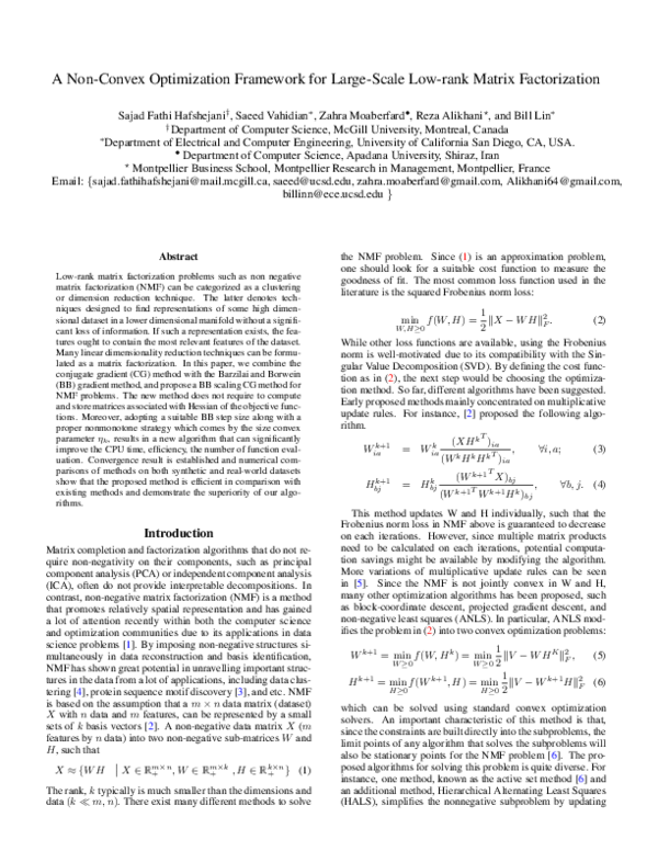 Pdf A Non Convex Optimization Framework For Large Scale Low Rank Matrix Factorization