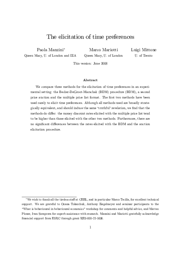 (PDF) The elicitation of time preferences
