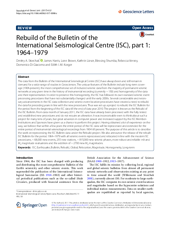 (PDF) Rebuild of the Bulletin of the International Seismological Centre ...