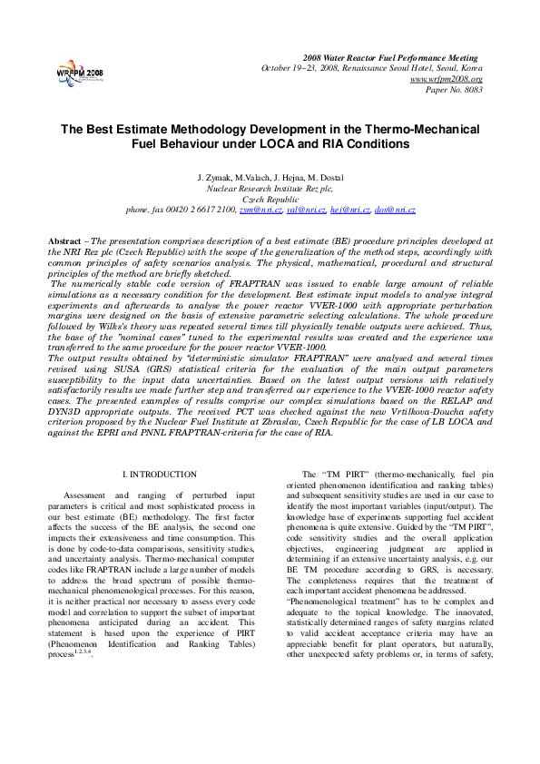 (PDF) The Best Estimate Methodology Development in the Thermo ...