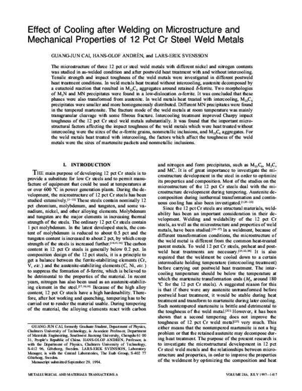 (PDF) Effect of cooling after welding on microstructure and mechanical ...