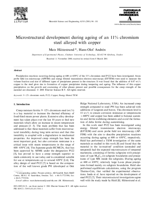 (PDF) Microstructural development during ageing of an 11% chromium ...