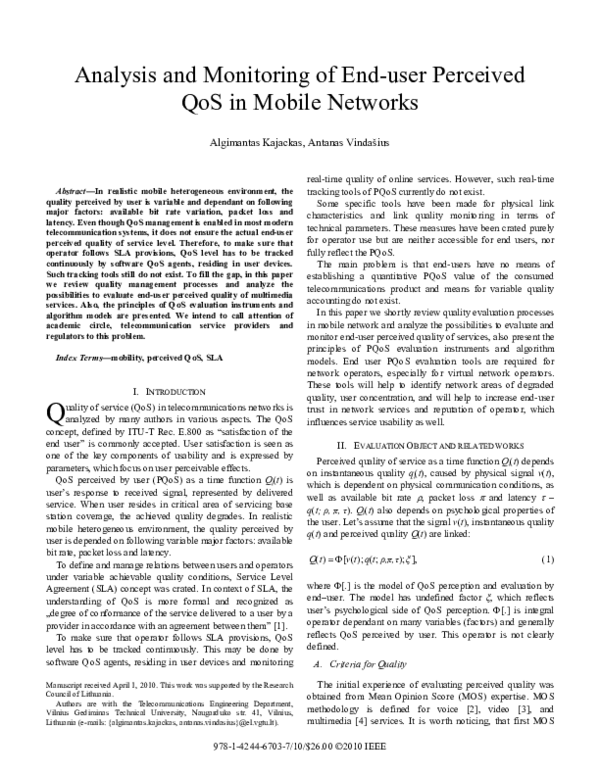 (PDF) Analysis and monitoring of end-user perceived QoS in mobile networks