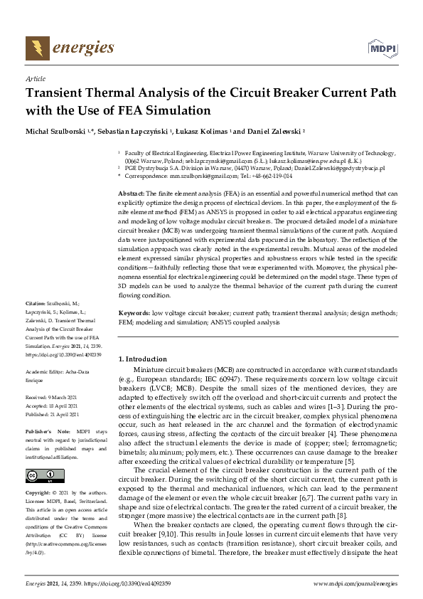 (PDF) Transient Thermal Analysis of the Circuit Breaker Current Path ...