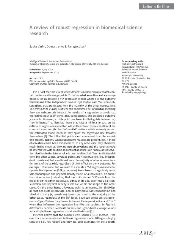 (PDF) A review of robust regression in biomedical science research ...