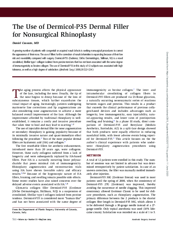 (PDF) The Use of Dermicol-P35 Dermal Filler for Nonsurgical Rhinoplasty