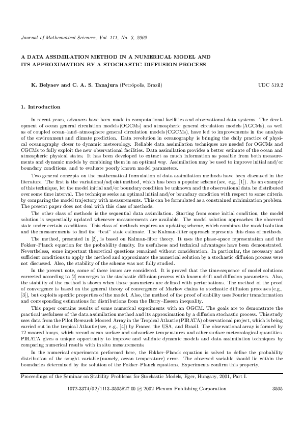 Pdf A Data Assimilation Method In A Numerical Model And Its