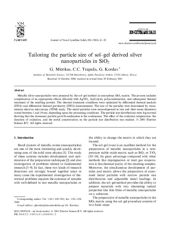 (PDF) Tailoring the particle size of sol–gel derived silver nanoparticles in SiO2
