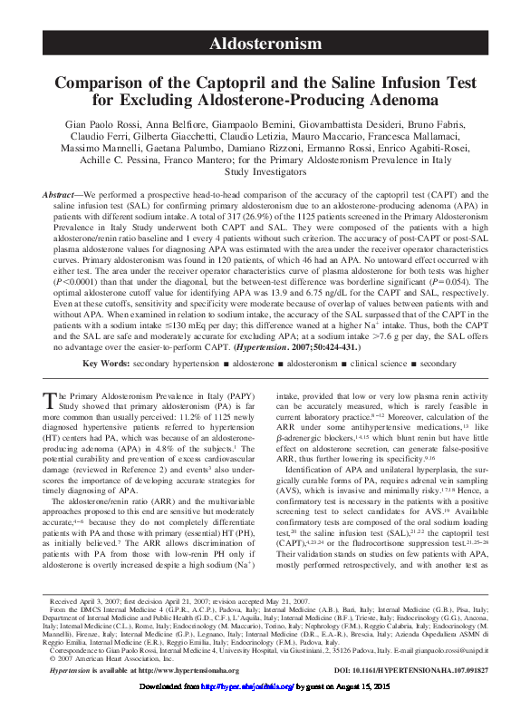 (PDF) Comparison of the Captopril and the Saline Infusion Test for ...