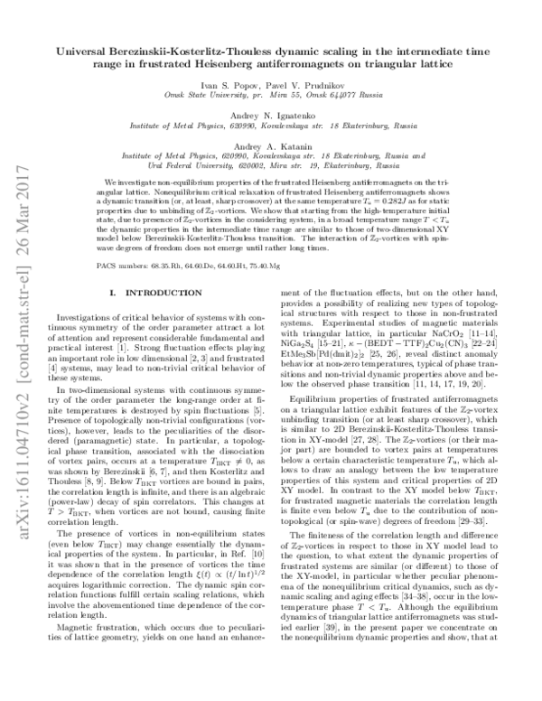 (PDF) Universal Berezinskii-Kosterlitz-Thouless dynamic scaling in the intermediate time range ...