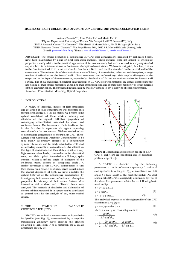 (PDF) Models of Light Collection of 3D-CPC Concentrators Under ...