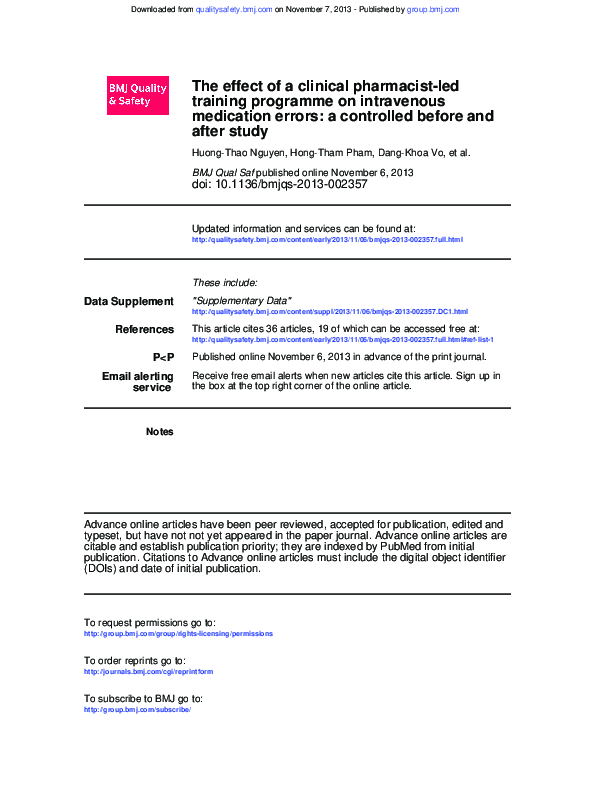 (PDF) The effect of a clinical pharmacist-led training programme on intravenous medication ...
