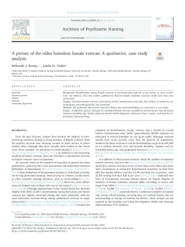 (PDF) A picture of the older homeless female veteran: A qualitative ...