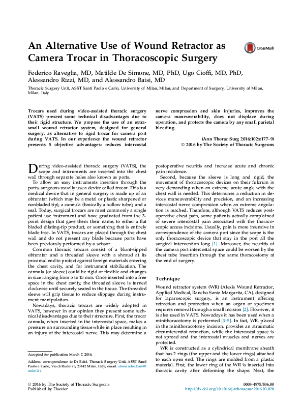 (PDF) An Alternative Use of Wound Retractor as Camera Trocar in ...