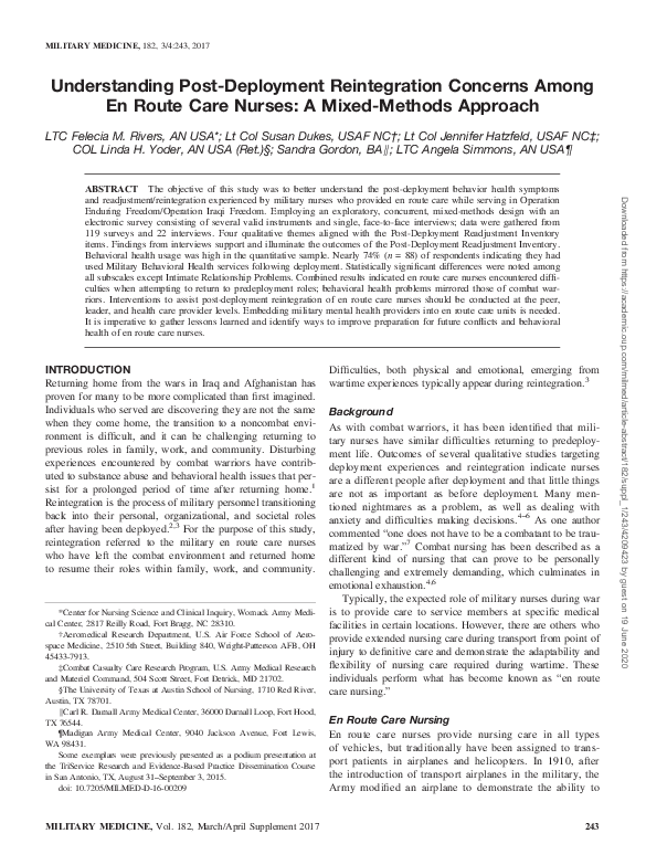 (PDF) Understanding Post-Deployment Reintegration Concerns Among En ...