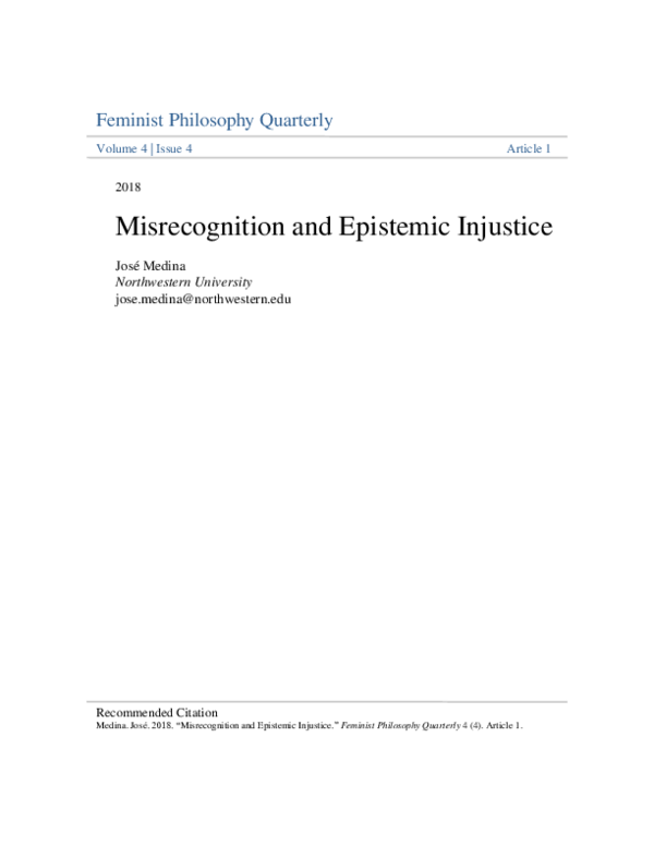 (PDF) Misrecognition and Epistemic Injustice