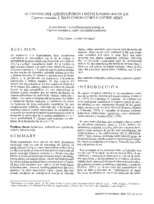 (PDF) Actividad del Azimsulfuron + Metsulfuron-metil en Cyperus ...