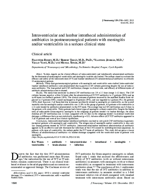 (PDF) Intraventricular and lumbar intrathecal administration of ...