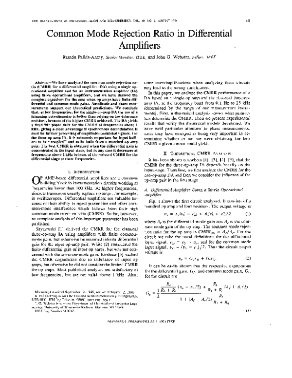 (PDF) Common mode rejection ratio in differential amplifiers