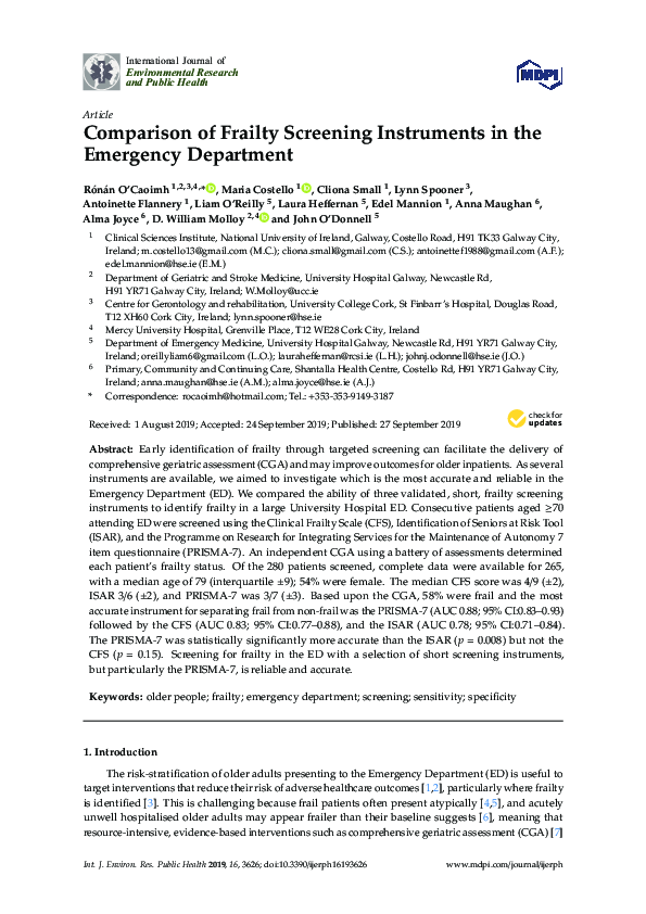(PDF) Comparison of Frailty Screening Instruments in the Emergency ...