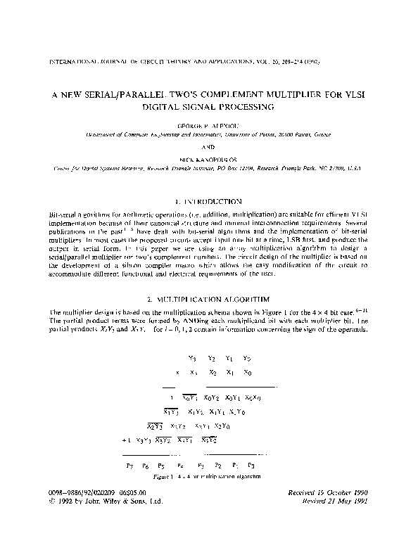Pdf A New Serialparallel Twos Complement Multiplier For Vlsi Digital Signal Processing 5355