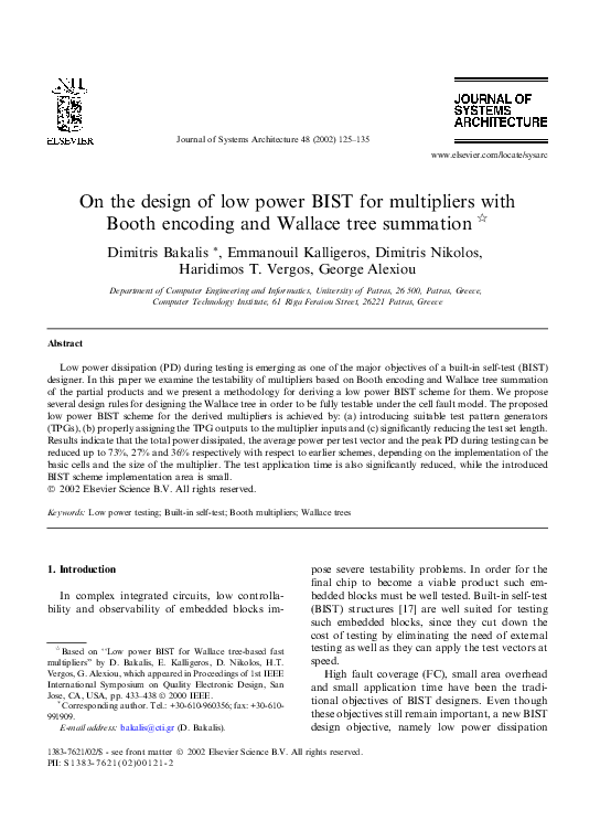 (PDF) On the design of low power BIST for multipliers with Booth ...