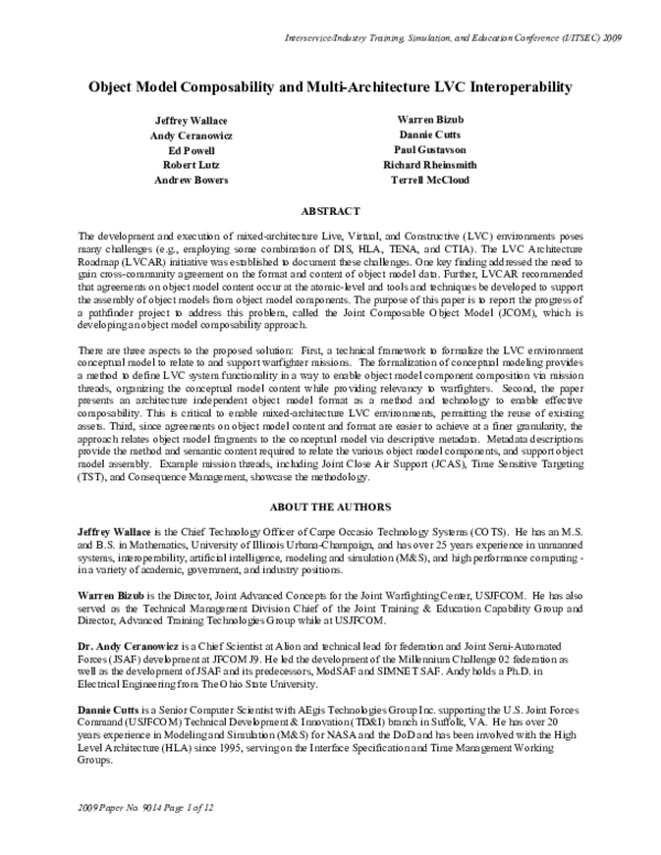 (PDF) Object model composability and multi-architecture LVC interoperability