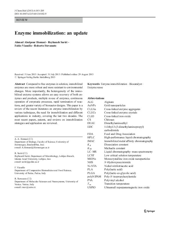(PDF) Enzyme immobilization: an update