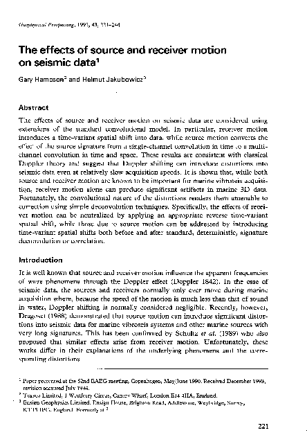 (PDF) The effects of source and receiver motion on seismic data1