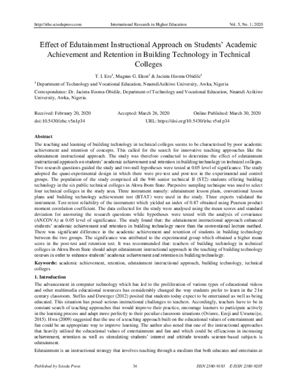 (PDF) Effect of Edutainment Instructional Approach on Students ...