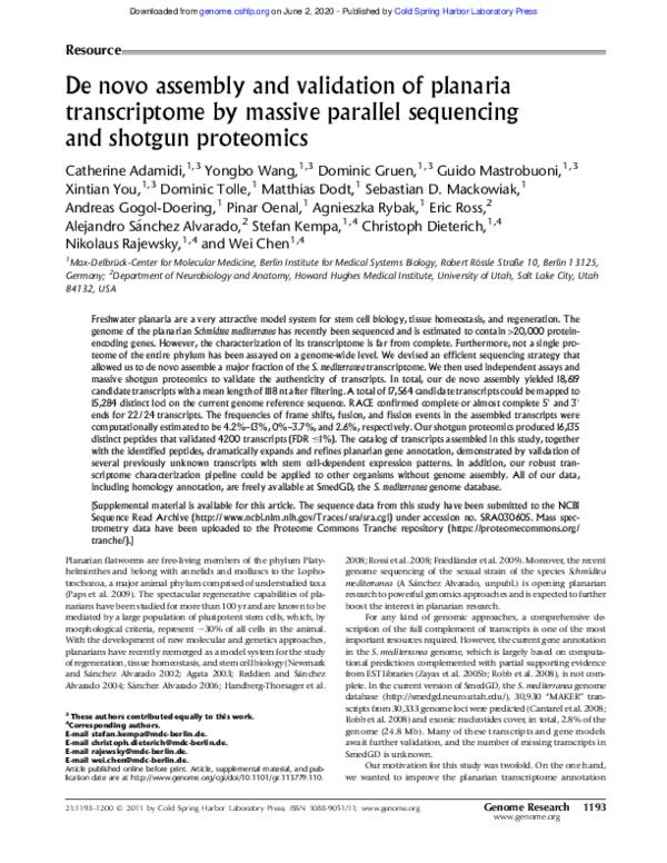 (PDF) De novo assembly and validation of planaria transcriptome by massive parallel sequencing ...
