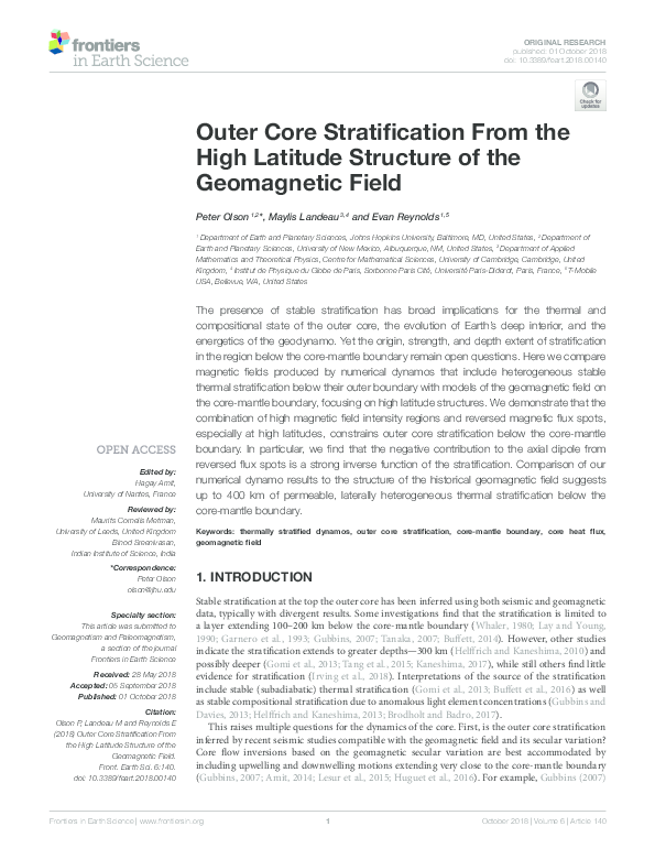 (PDF) Outer Core Stratification From the High Latitude Structure of the ...