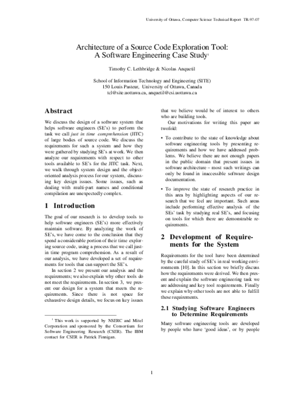 (PDF) Architecture of a Source Code Exploration Tool: A Software ...