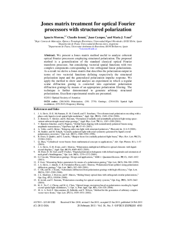 (PDF) Jones matrix treatment for optical Fourier processors with ...
