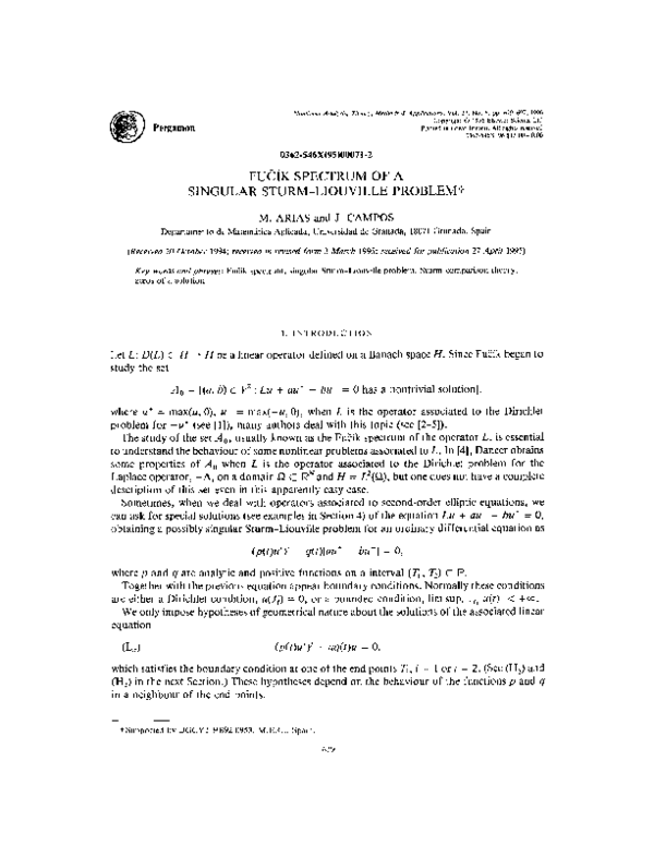 Pdf Fučík Spectrum Of A Singular Sturm Liouville Problem