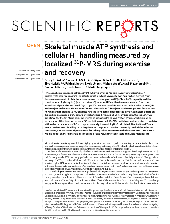 (PDF) Skeletal muscle ATP synthesis and cellular H(+) handling measured ...