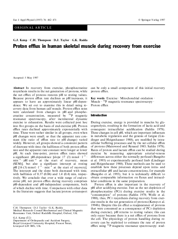 (PDF) Proton efflux in human skeletal muscle during recovery from exercise