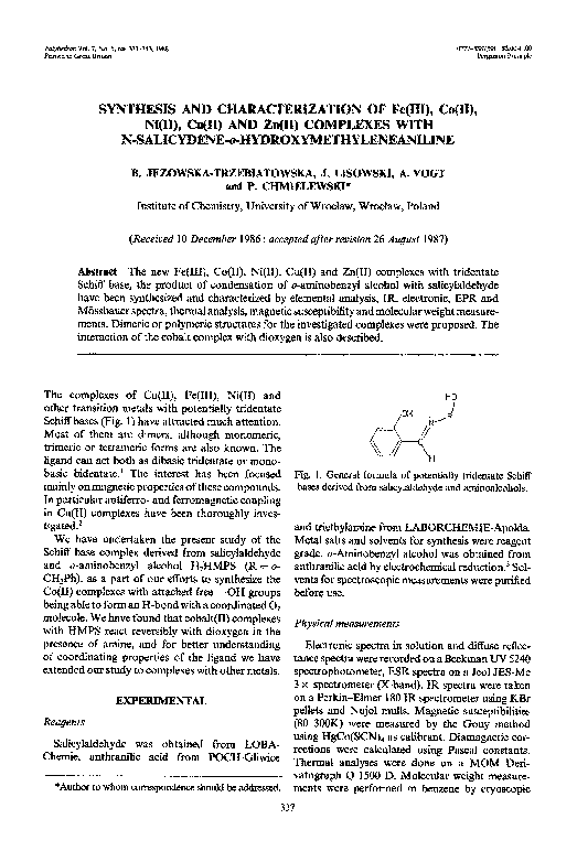 (PDF) Synthesis and characterization of Fe(III), Co(II), Ni(II), Cu(II) and Zn(II) complexes ...
