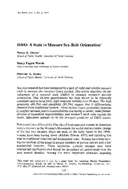 Pdf Isro A Scale To Measure Sex Role Orientation Nancy Woods