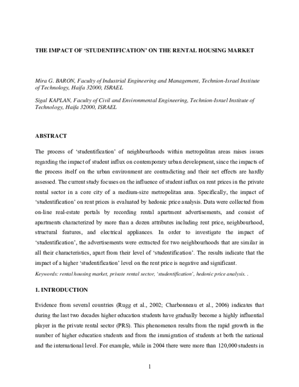 (PDF) The impact of 'studentification' on the rental housing market