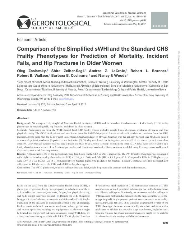 (PDF) Comparison of the Simplified sWHI and the Standard CHS Frailty ...