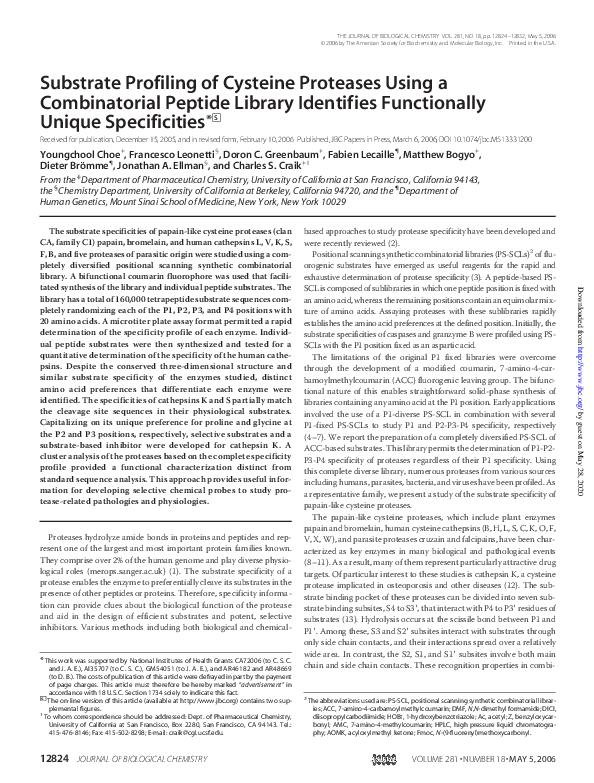 (PDF) Substrate Profiling of Cysteine Proteases Using a Combinatorial ...